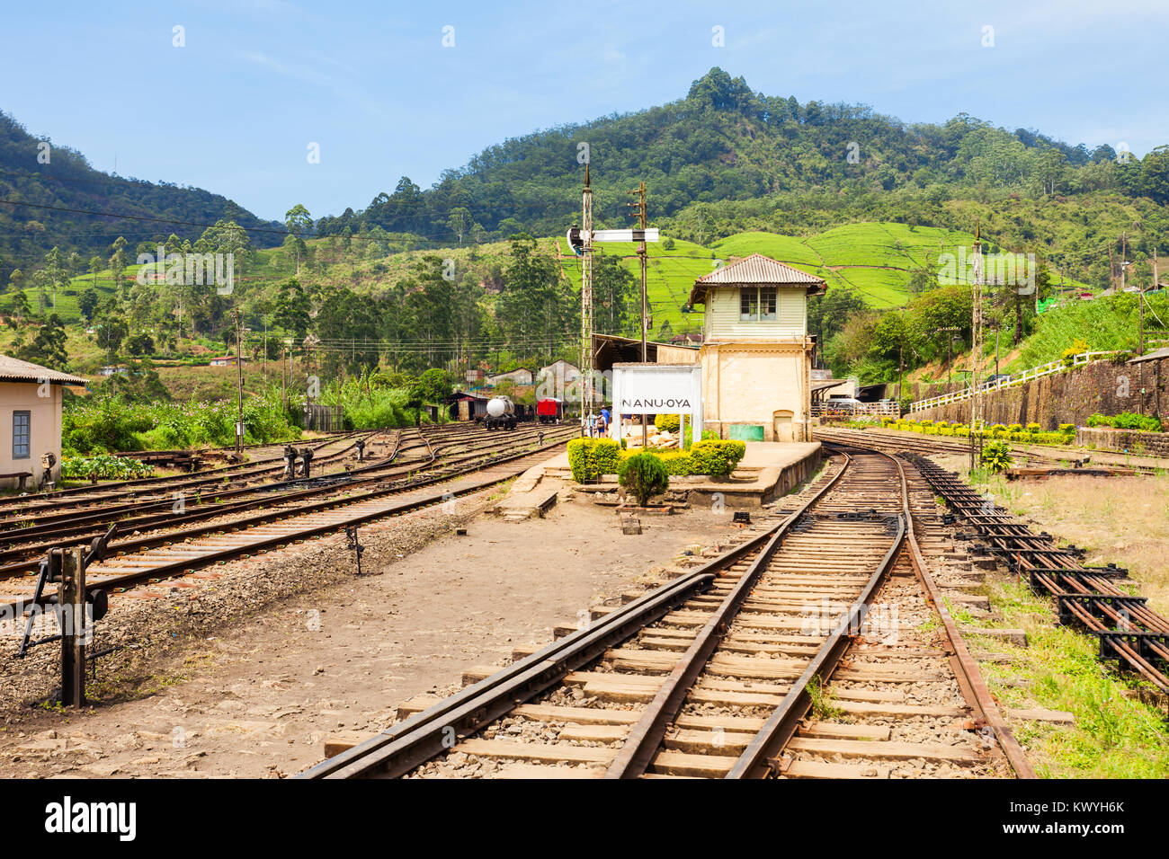 The Nanu Oya railway station near Nuwara Eliya, Sri Lanka. It is the main railway station in ...