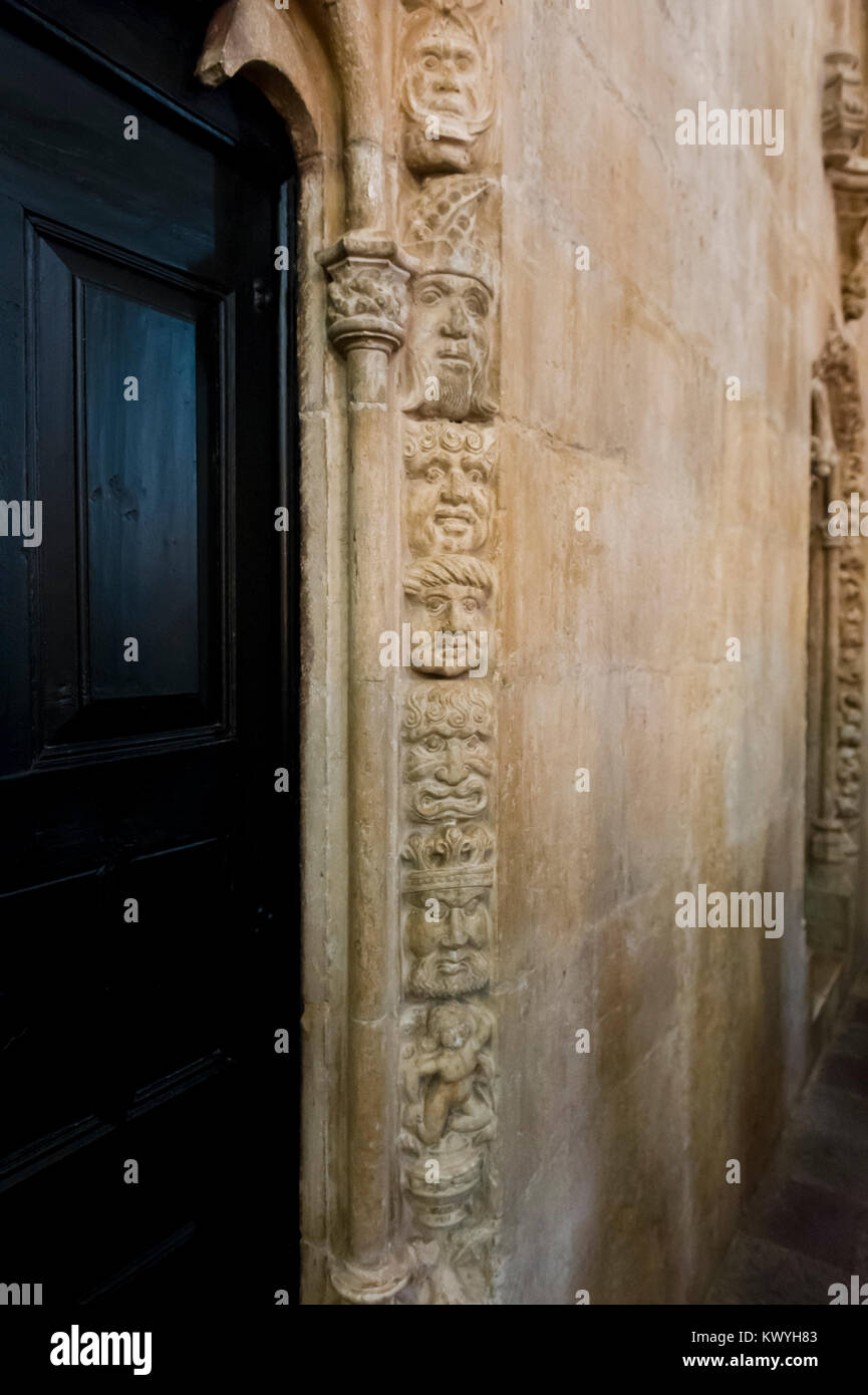 Stone face carvings inside the Santa Maria Church of the Jeronimas ...