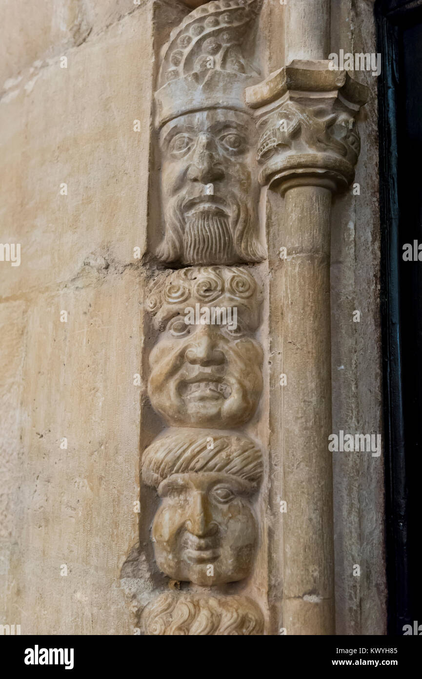 Stone face carvings inside the Santa Maria Church of the Jeronimas ...