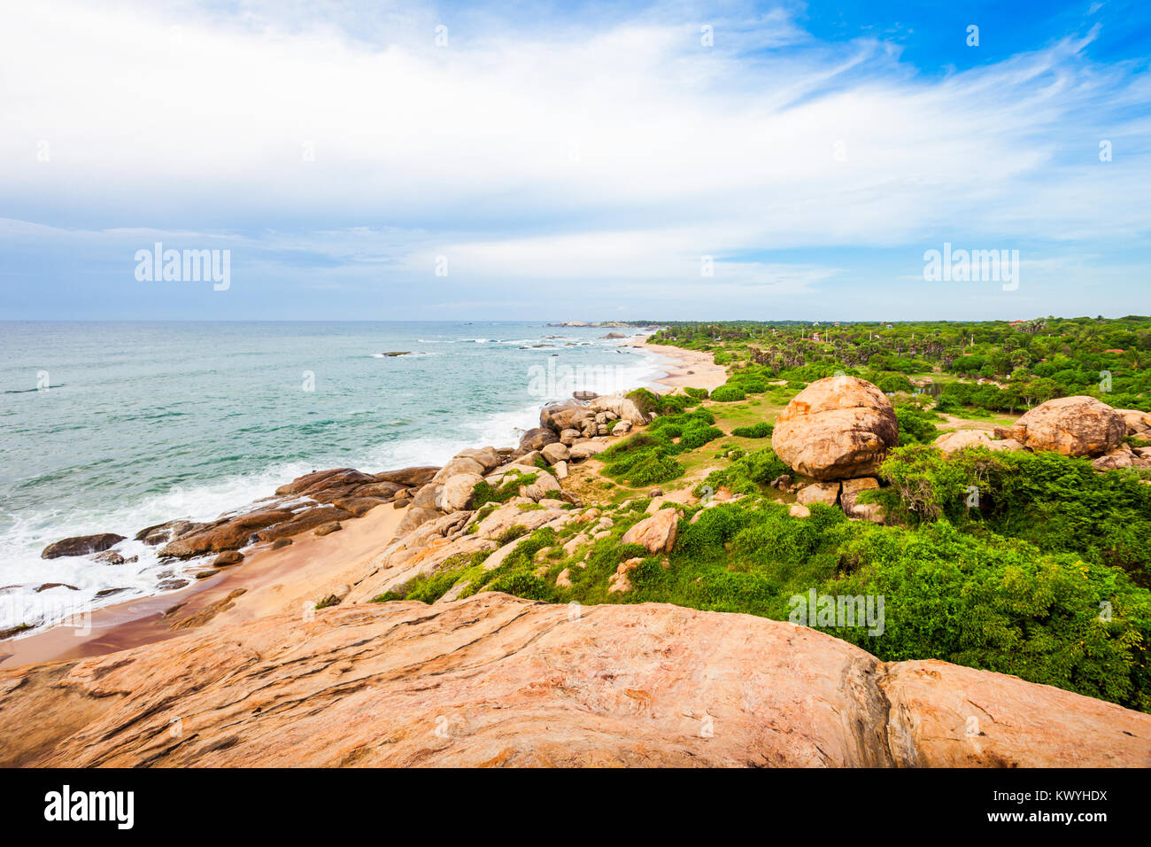 Aerial panoramic view to the Kirinda beach and ocean from Kirinda ...