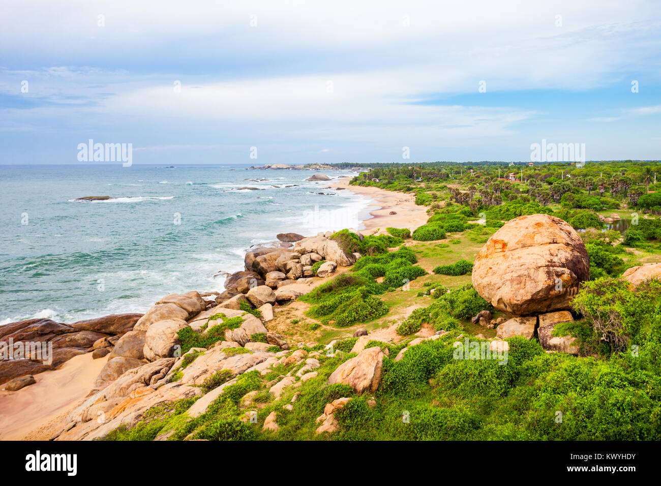 Aerial panoramic view to the Kirinda beach and ocean from Kirinda ...