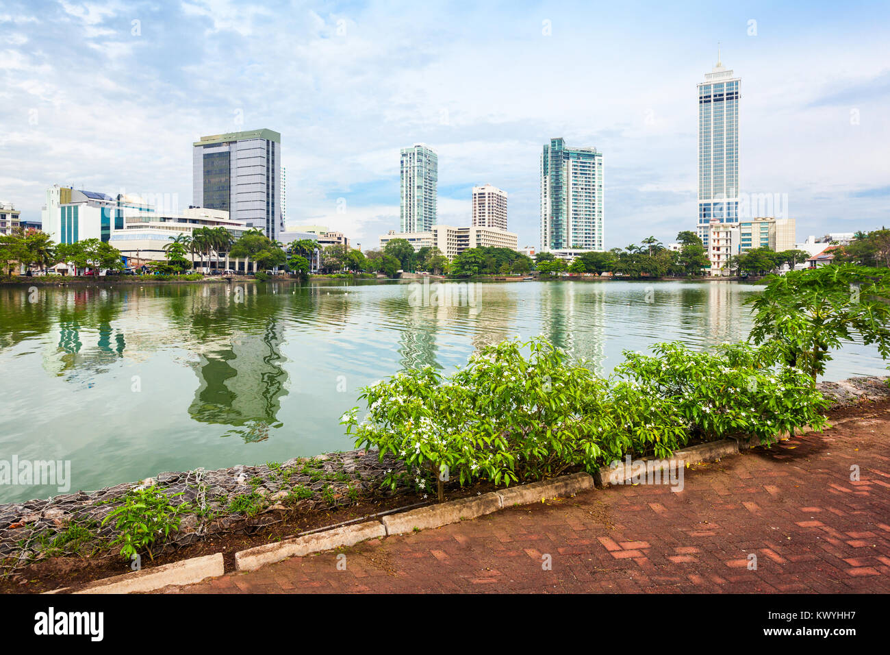 Beira lake and Colombo city skyline. Beira lake is a lake in the center ...