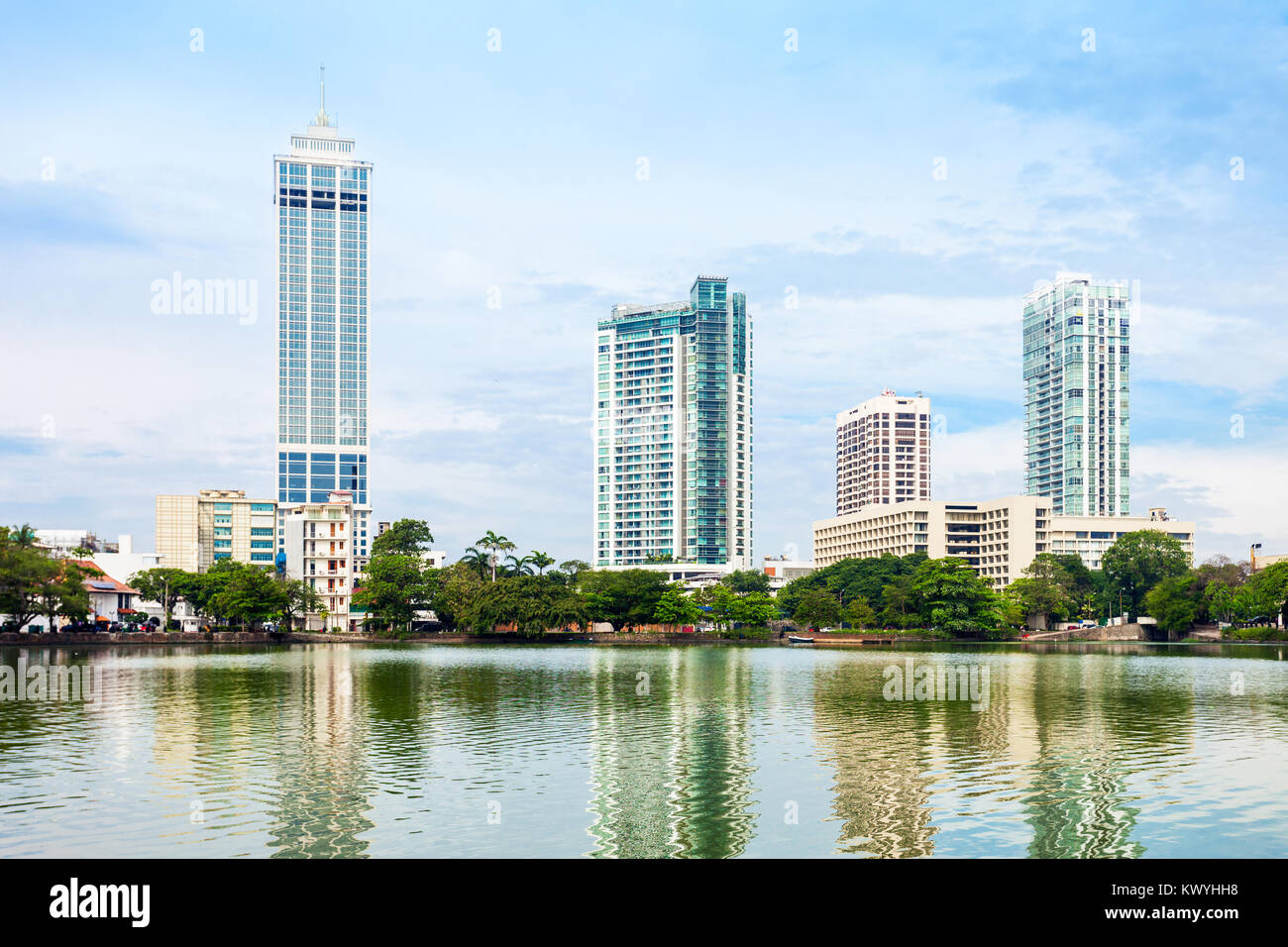 Beira lake and Colombo city skyline. Beira lake is a lake in the center ...