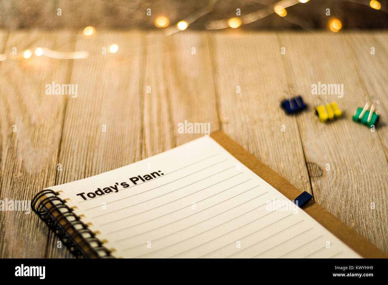 Today's Plan; goals for success on a notebook; motivational concept on ...