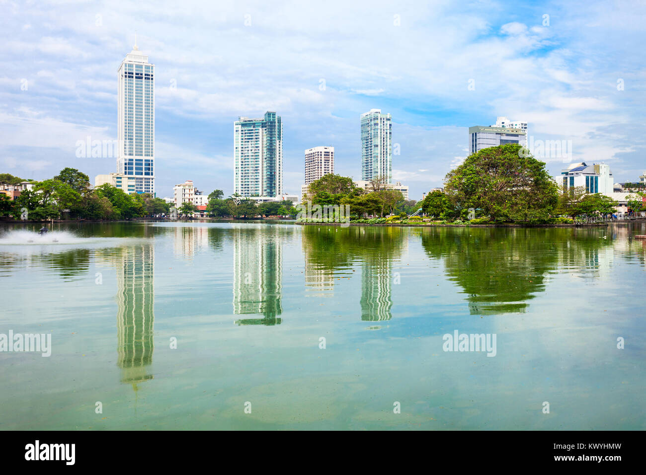 Beira lake and Colombo city skyline. Beira lake is a lake in the center ...