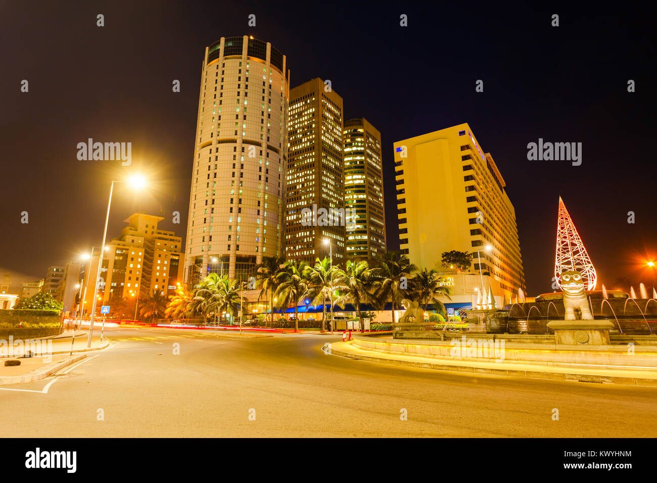 Colombo city skyline at night. Colombo is the commercial capital and ...