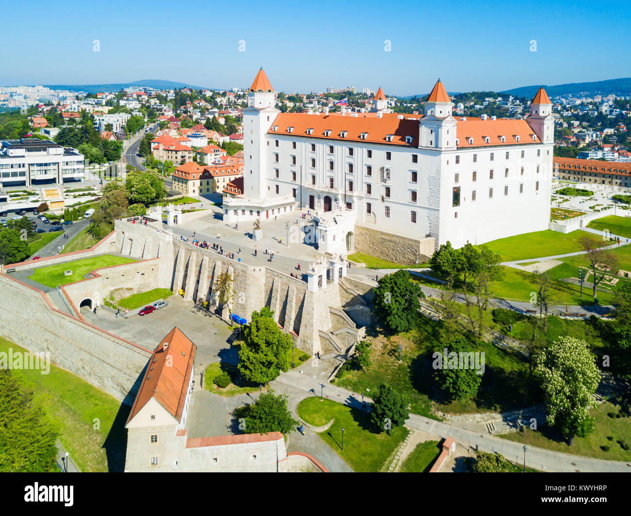 Bratislava Castle or Bratislavsky Hrad aerial panoramic view ...
