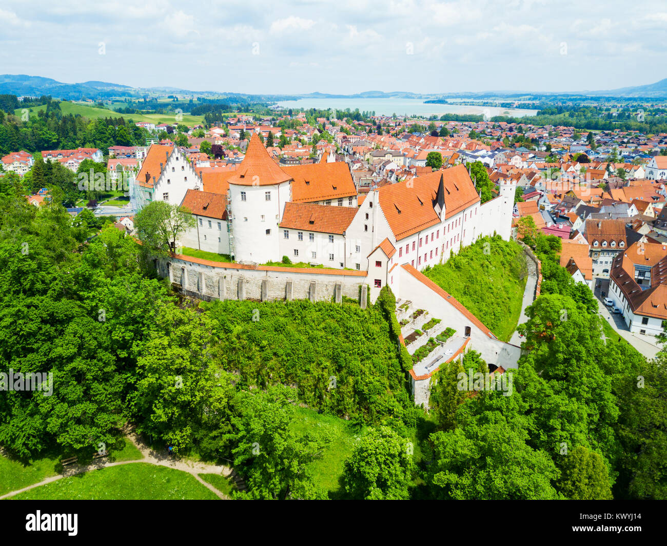 Hohes Schloss Fussen or Gothic High Castle of the Bishops aerial ...
