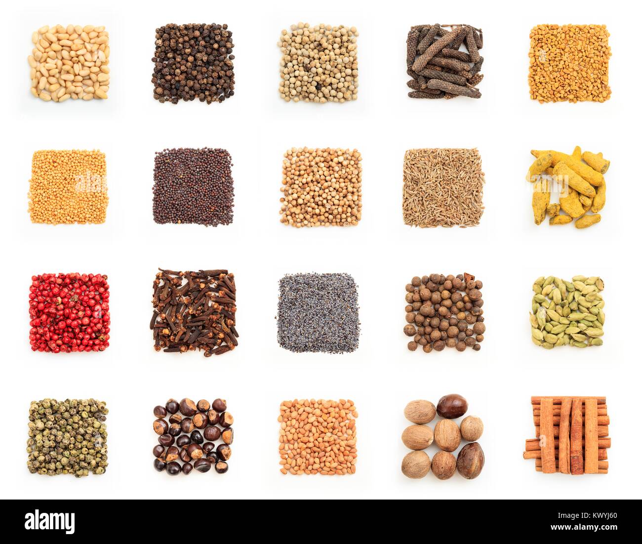 Spices collage, white background Stock Photo - Alamy