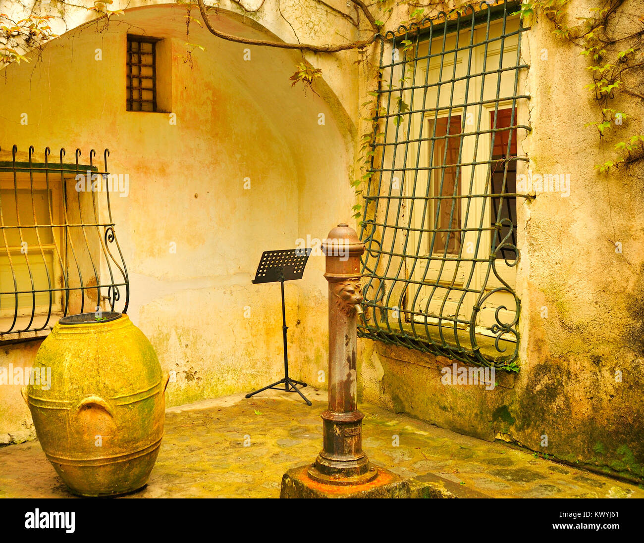 Secluded corner of Villa Rufolo, Ravello, with garden furniture Stock ...