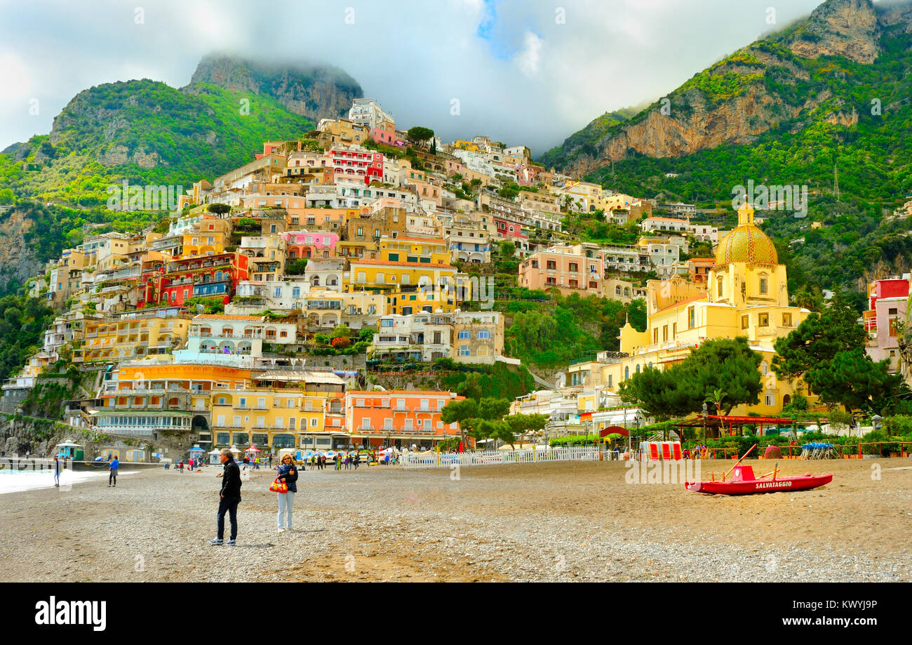 The colourful houses and buildings of Positano, Italy, seen from the ...