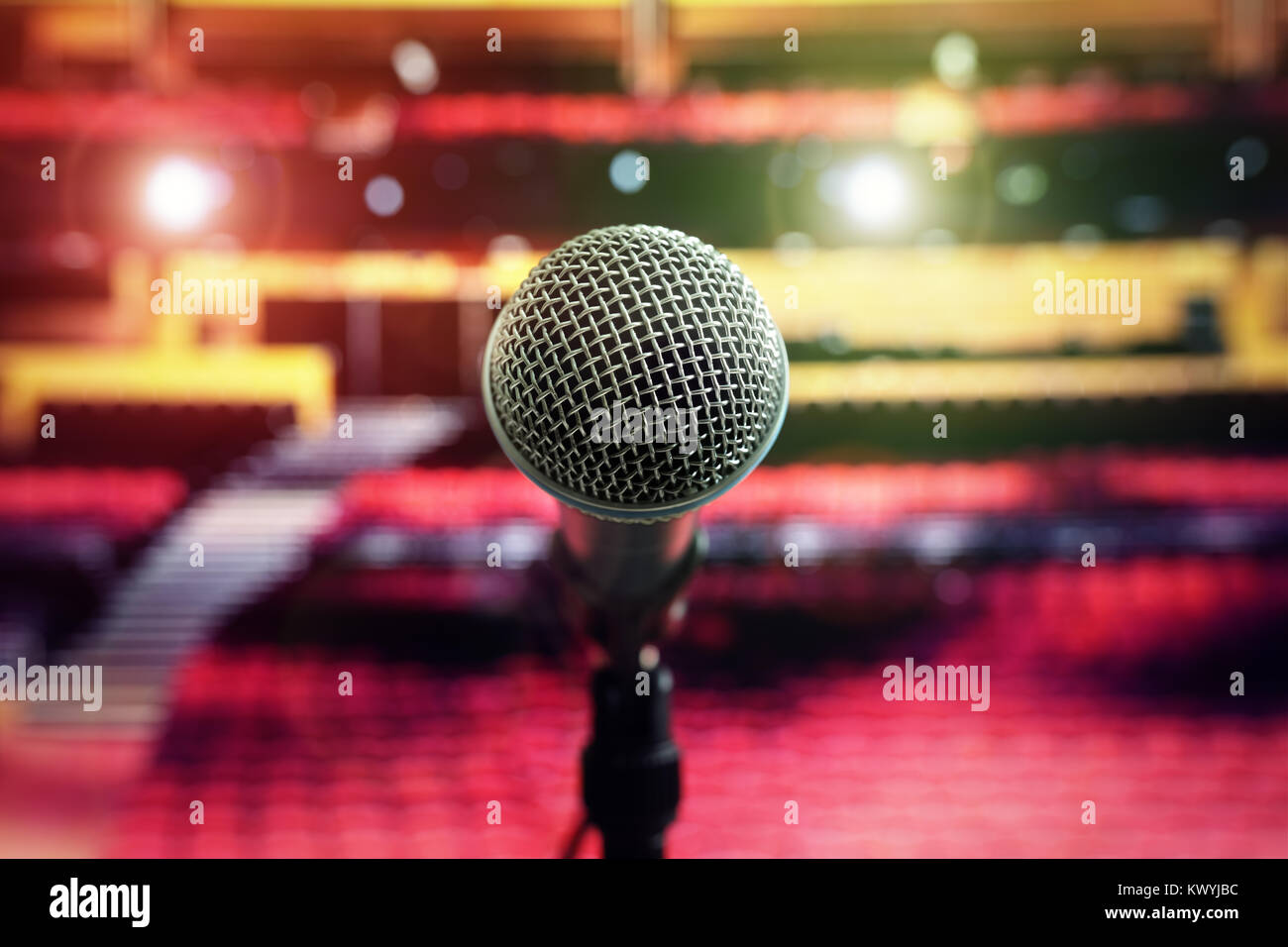 Microphone on stage in theater or concert hall Stock Photo - Alamy