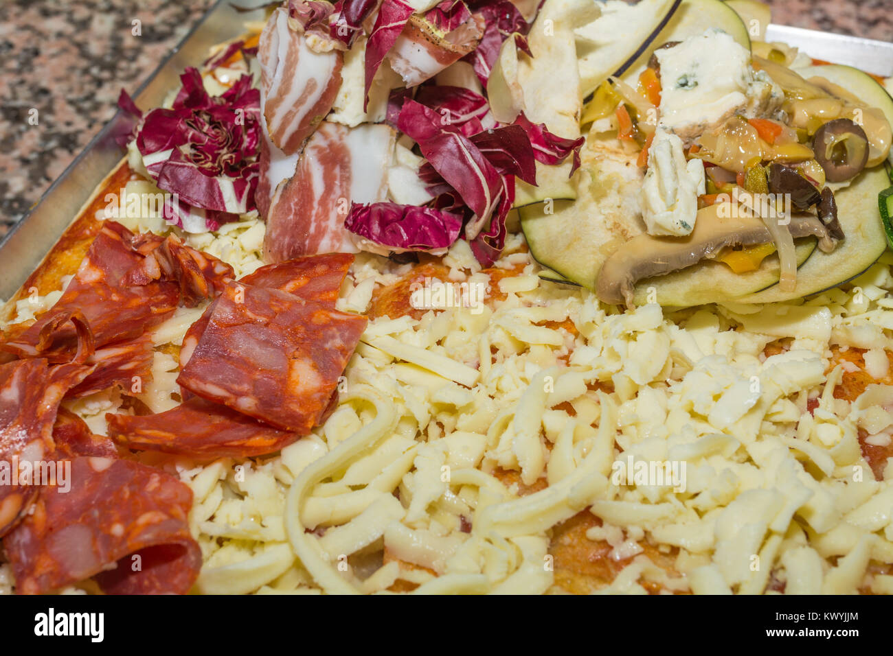 Rectangular shape and thick hand made focaccia pizza. Food, italian ...