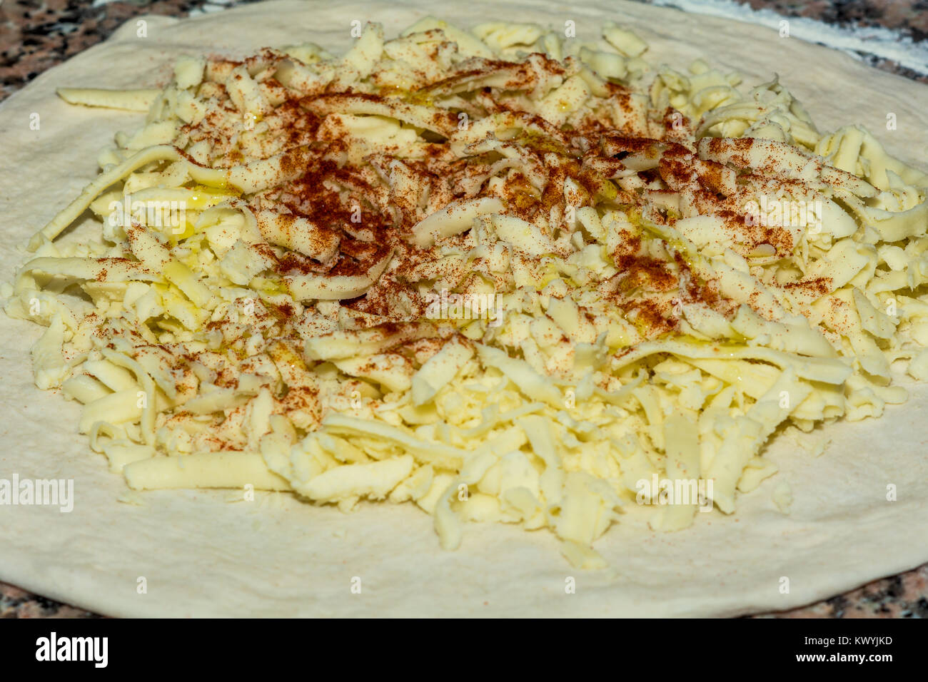 Italian homemade pizza with tomato, cheese and bottarga shavings ...