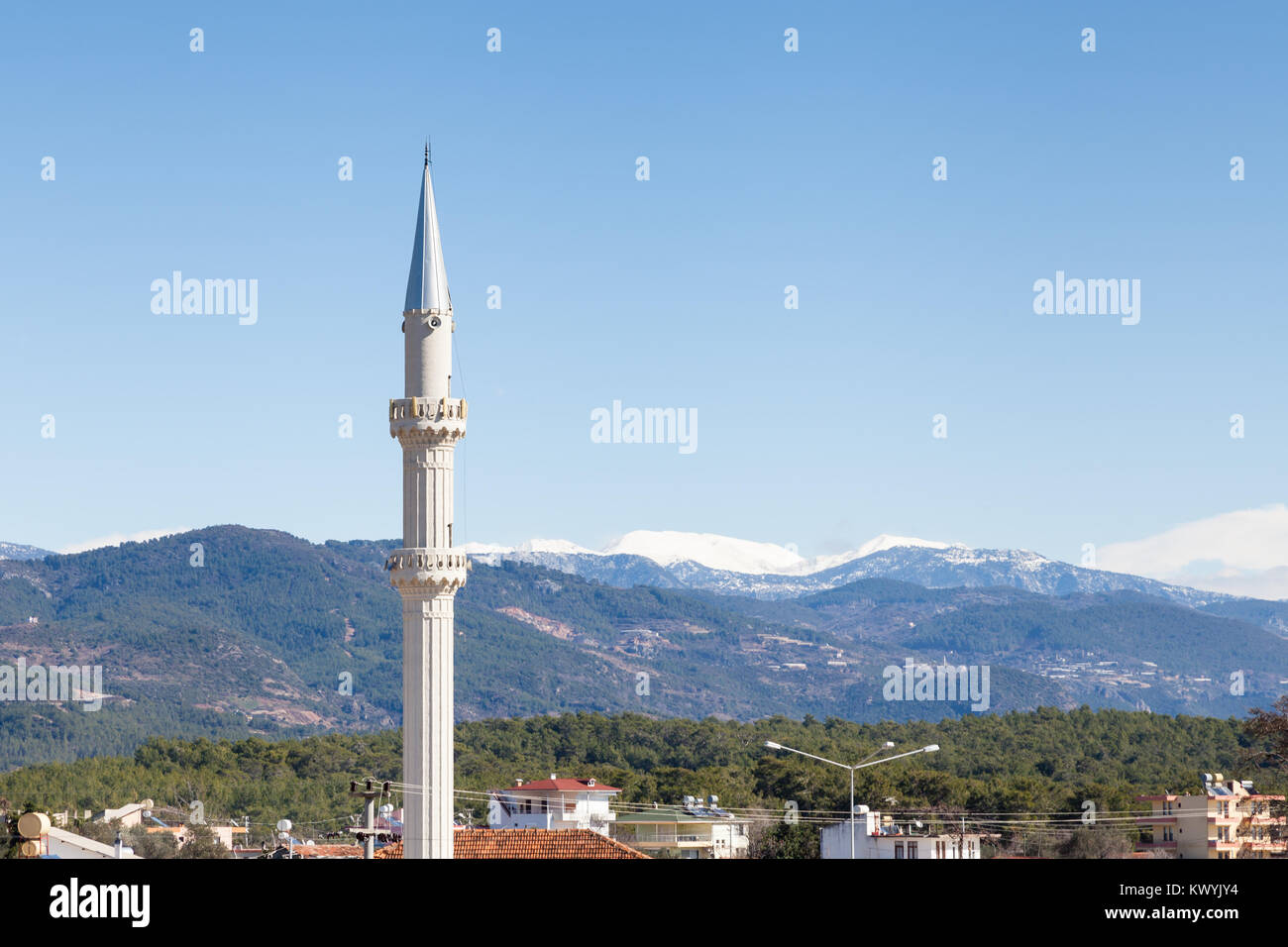 A minaret of a southern Turkish mosque is pictured in Turkler, in the ...