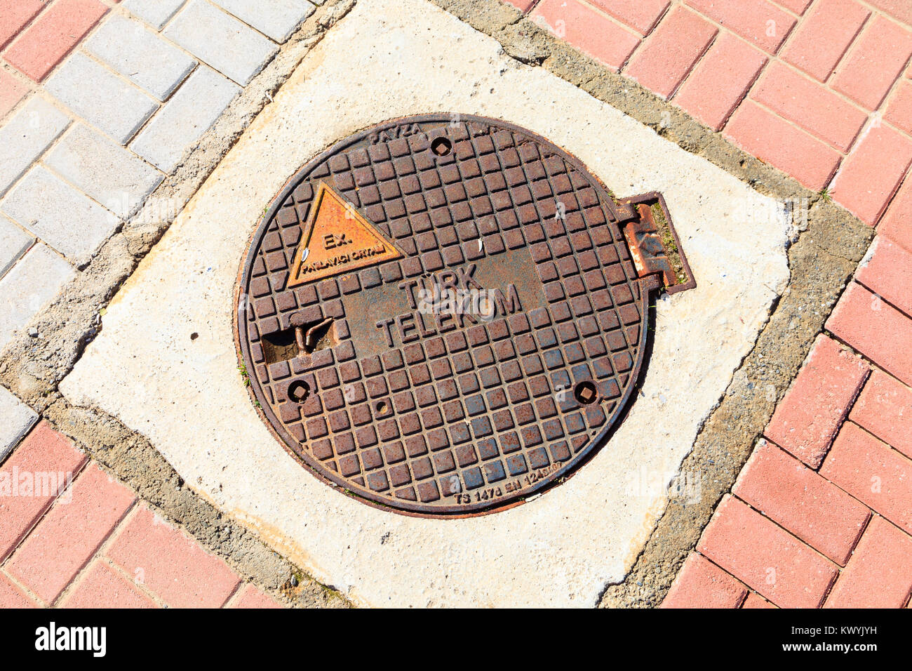 A Turk Telecom manhole cover is pictured in Turkler, Turkey. Turk ...