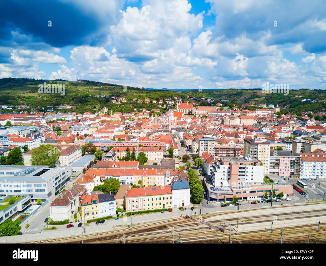 Krems city aerial panoramic view. Krems an der Donau is a small town ...