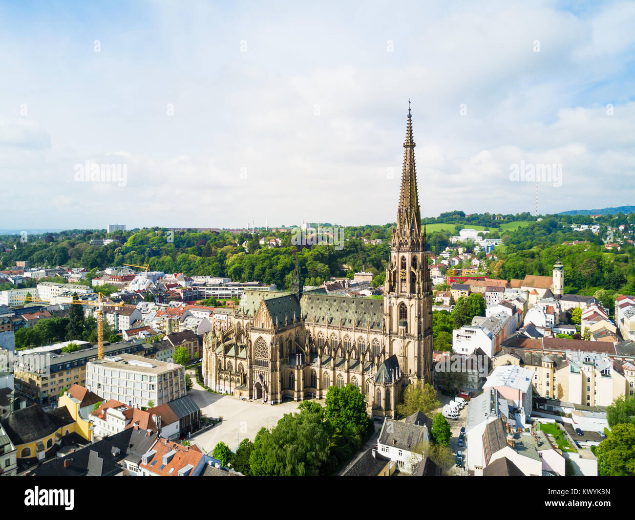 Old cathedral linz aerial hi-res stock photography and images - Alamy