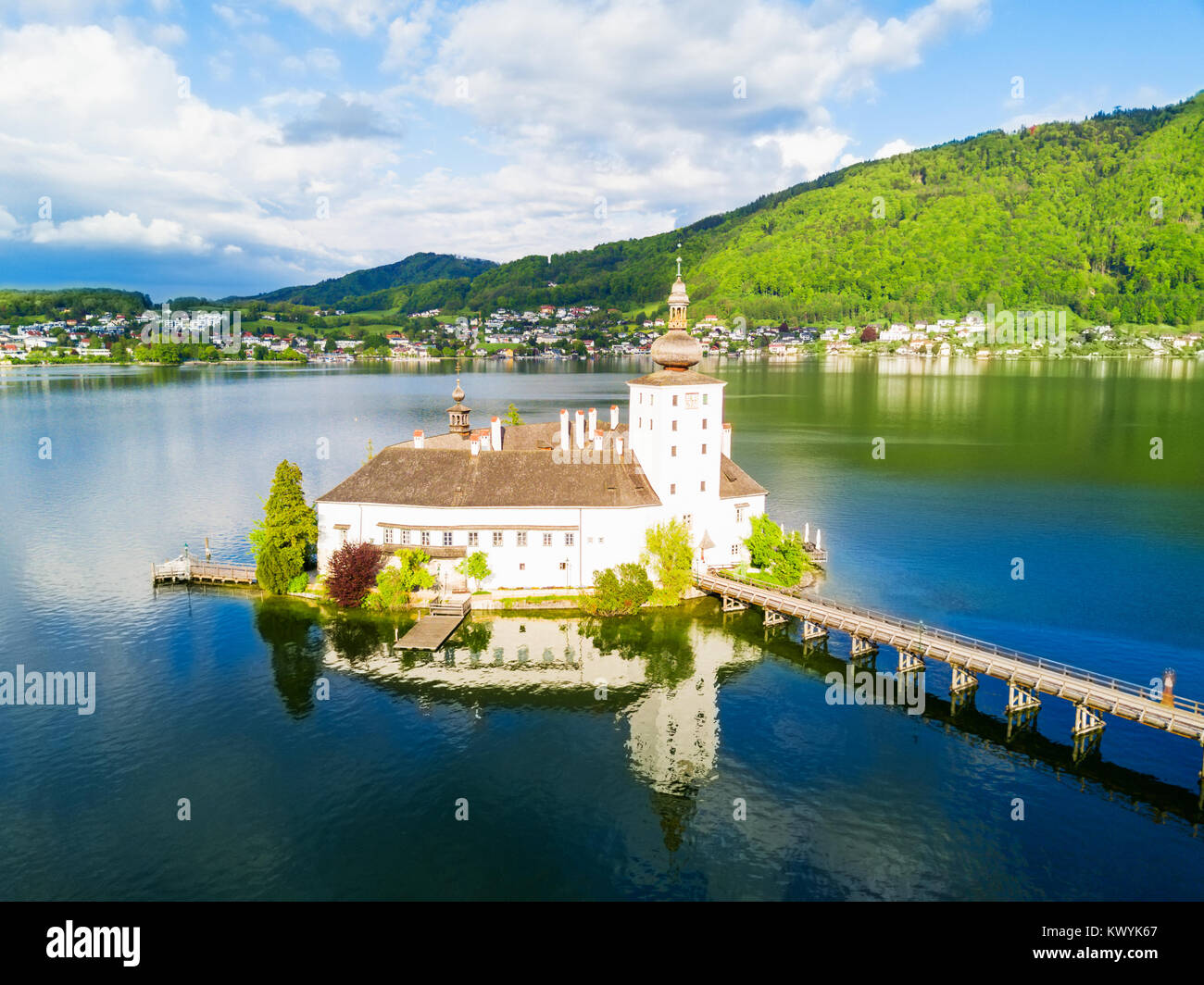 Gmunden Schloss Ort or Schloss Orth on the Traunsee lake aerial ...