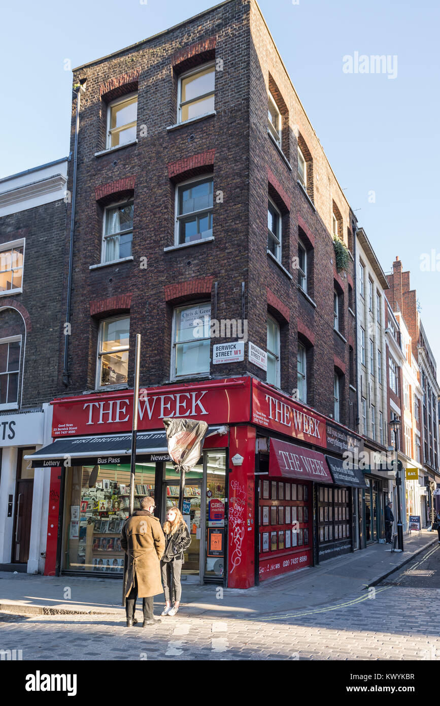 The Week newsagents and tobacconist shop, Berwick Street, Soho, London ...