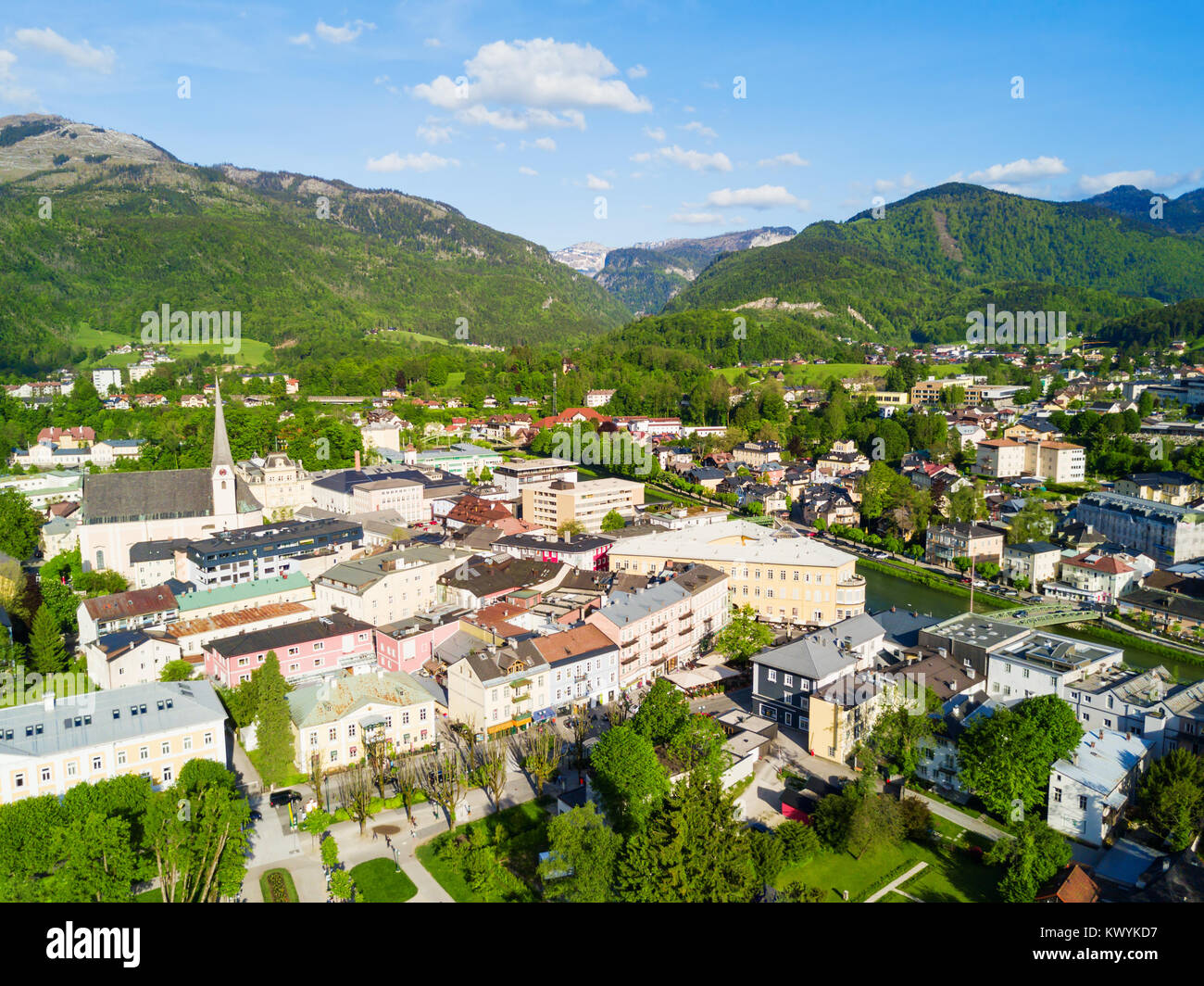 Bad Ischl aerial panoramic view, Austria. Bad Ischl is a spa town in ...