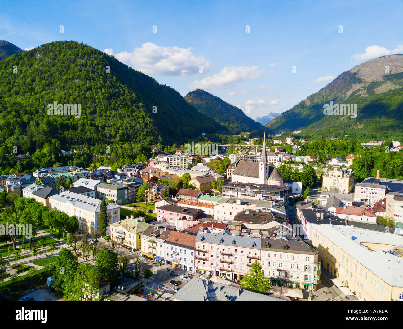 Bad Ischl aerial panoramic view, Austria. Bad Ischl is a spa town in ...