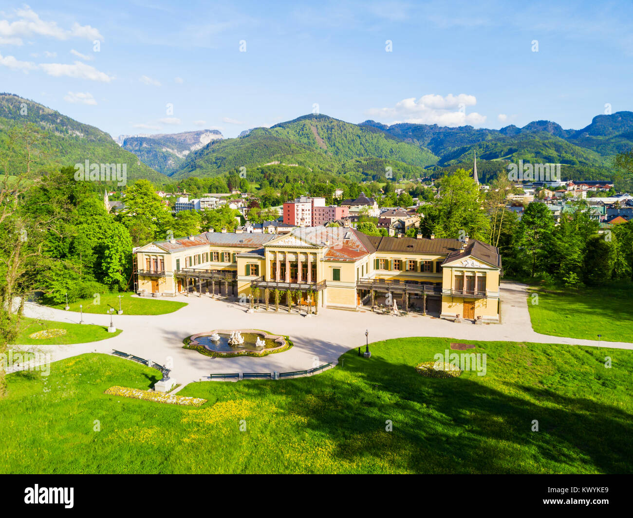Bad Ischl aerial panoramic view, Austria. Bad Ischl is a spa town in ...