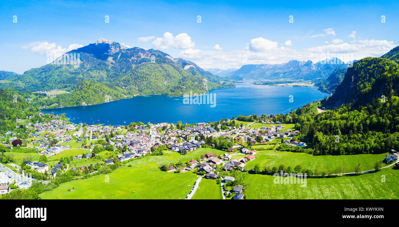 St. Gilgen and Wolfgangsee lake aerial panoramic view in Salzkammergut ...