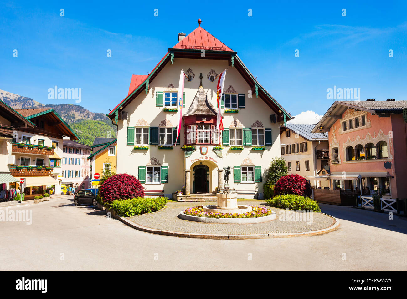 St. Gilgen Rathaus or Town Hall building in the centre of St Gilgen ...
