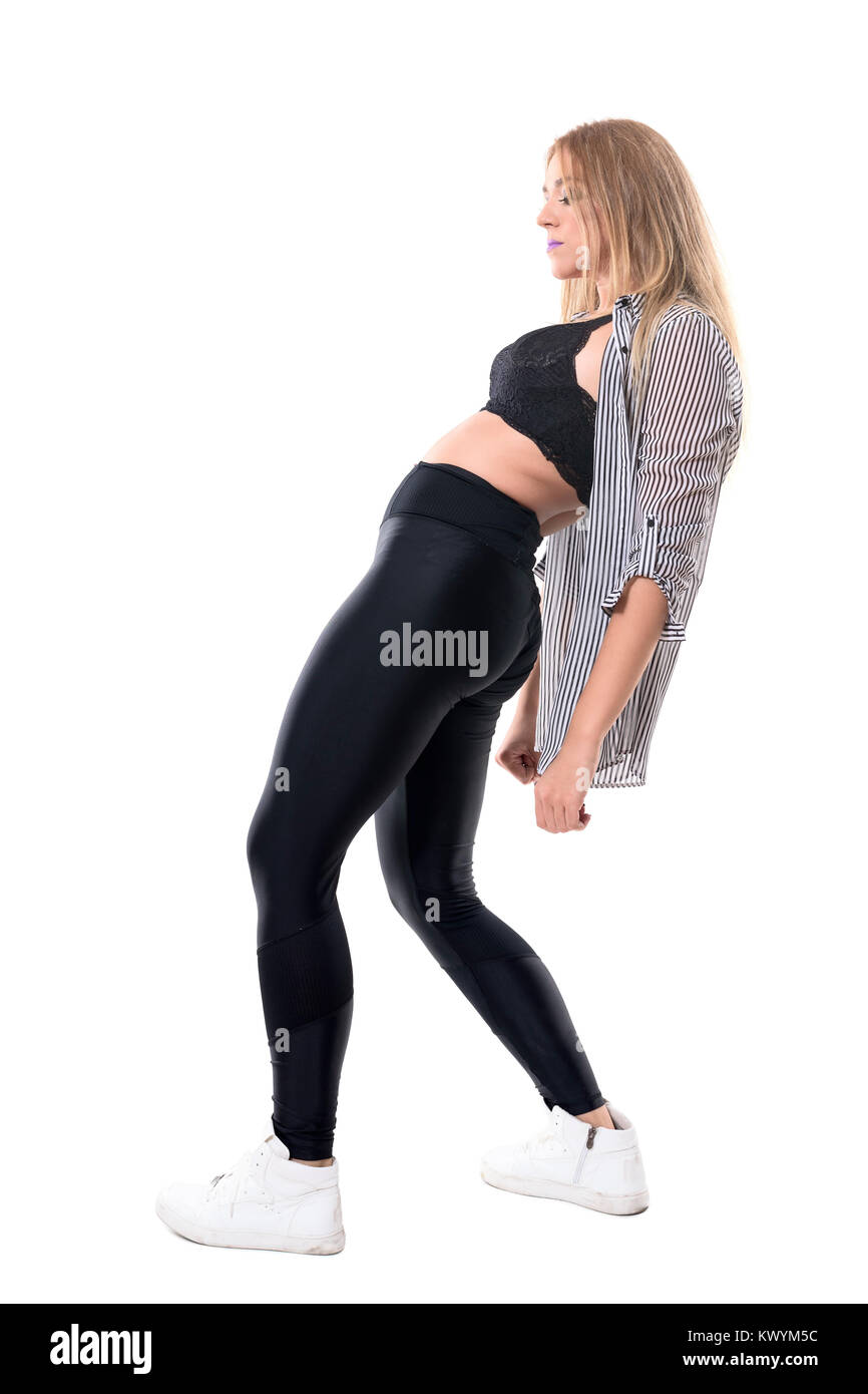 Flexible attractive jazz dance woman doing dancing aerobics exercise ...