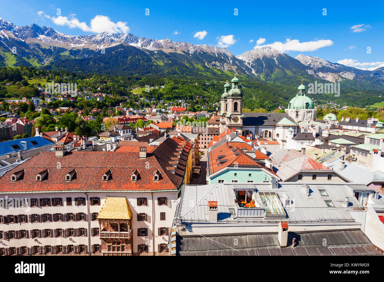 Innsbruck aerial panoramic view. Innsbruck is the capital city of Tyrol ...
