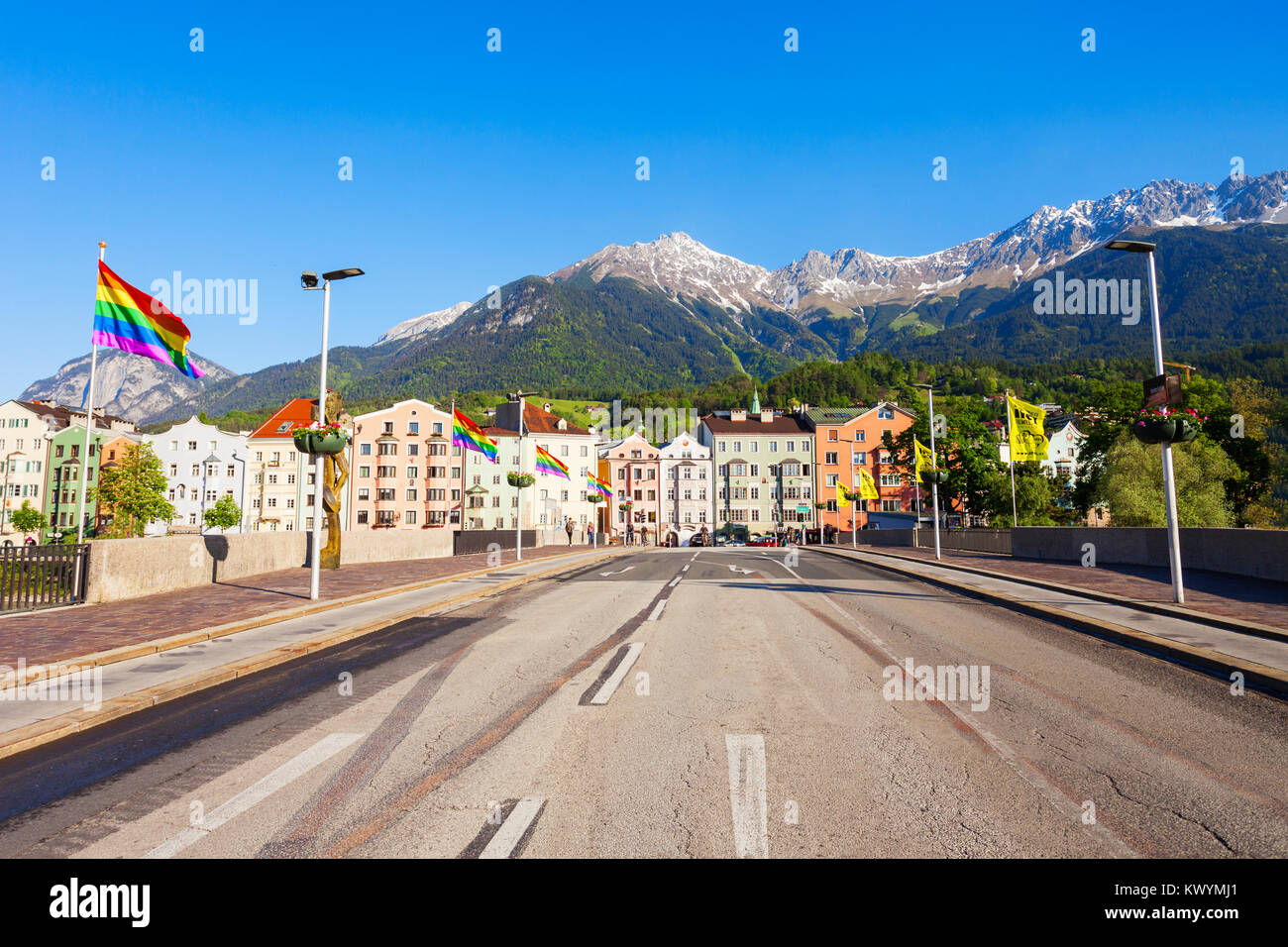 Innsbruck bridge through the Inn river. Innsbruck is the capital city ...