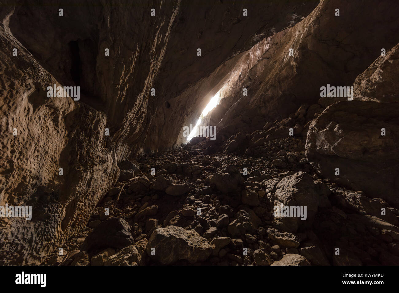 Ponicova cave entrance in the left bank of the Danube in Ciucaru Mare ...