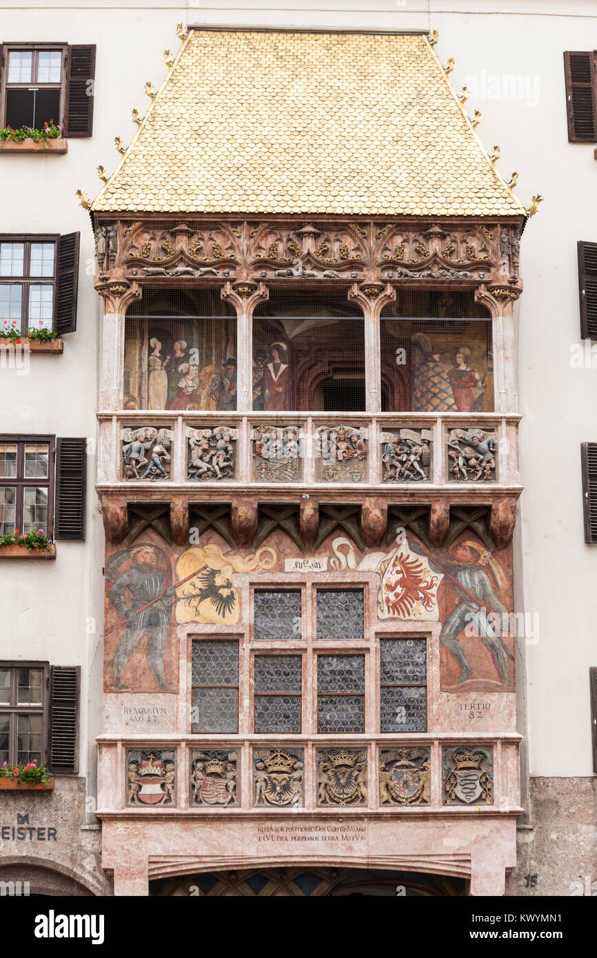 The Goldenes Dachl or Golden Roof is landmark in Altstadt Old Town in ...
