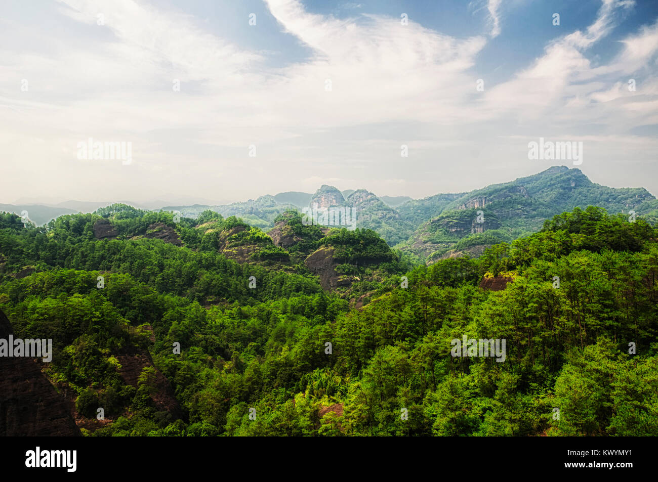 A landscape picture of the mountains and hills of Wuyishan in Fujian ...