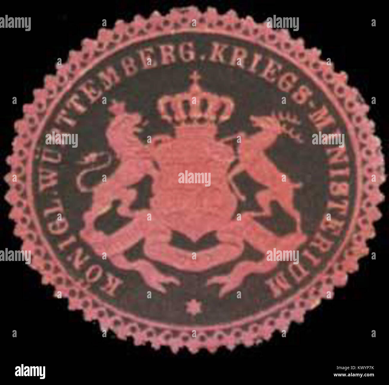 A historical seal from the Kingdom of Württemberg, associated with the Ministry of War ...