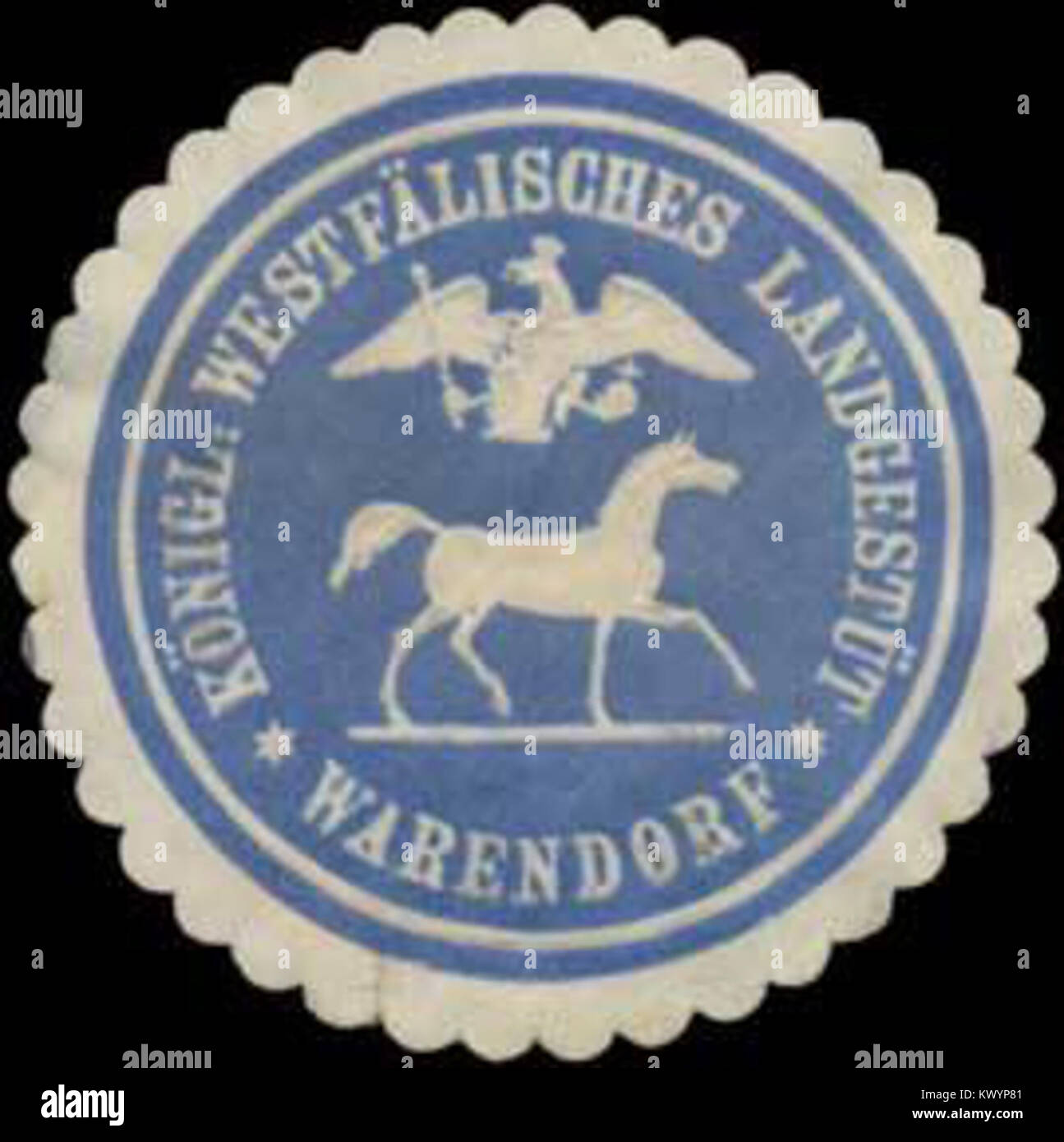 A stamp seal representing the Westphalian State Stud in Warendorf ...