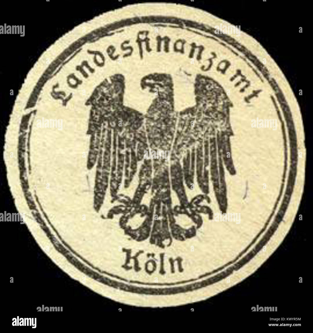 This stamp represents the official seal of the Landesfinanzamt Köln ...