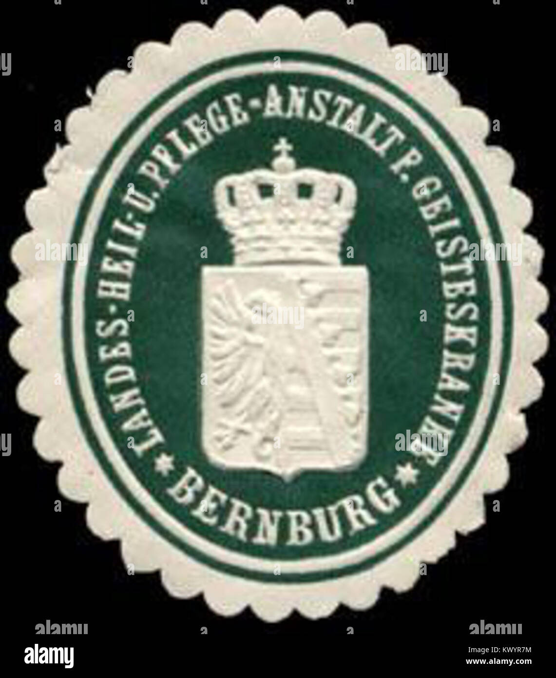 This image features a seal mark from the *Landes-Heil- und ...
