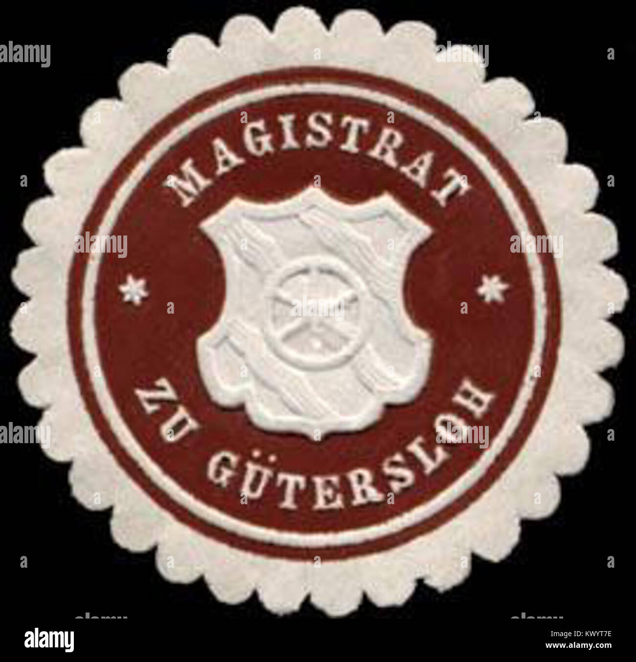A seal mark from the Magistrate of Gütersloh, Germany, used as an ...