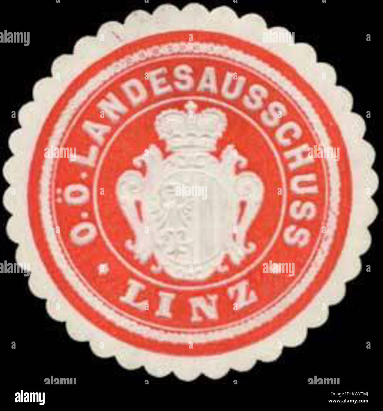 This image features a seal mark from the Landesausschuss Linz ...
