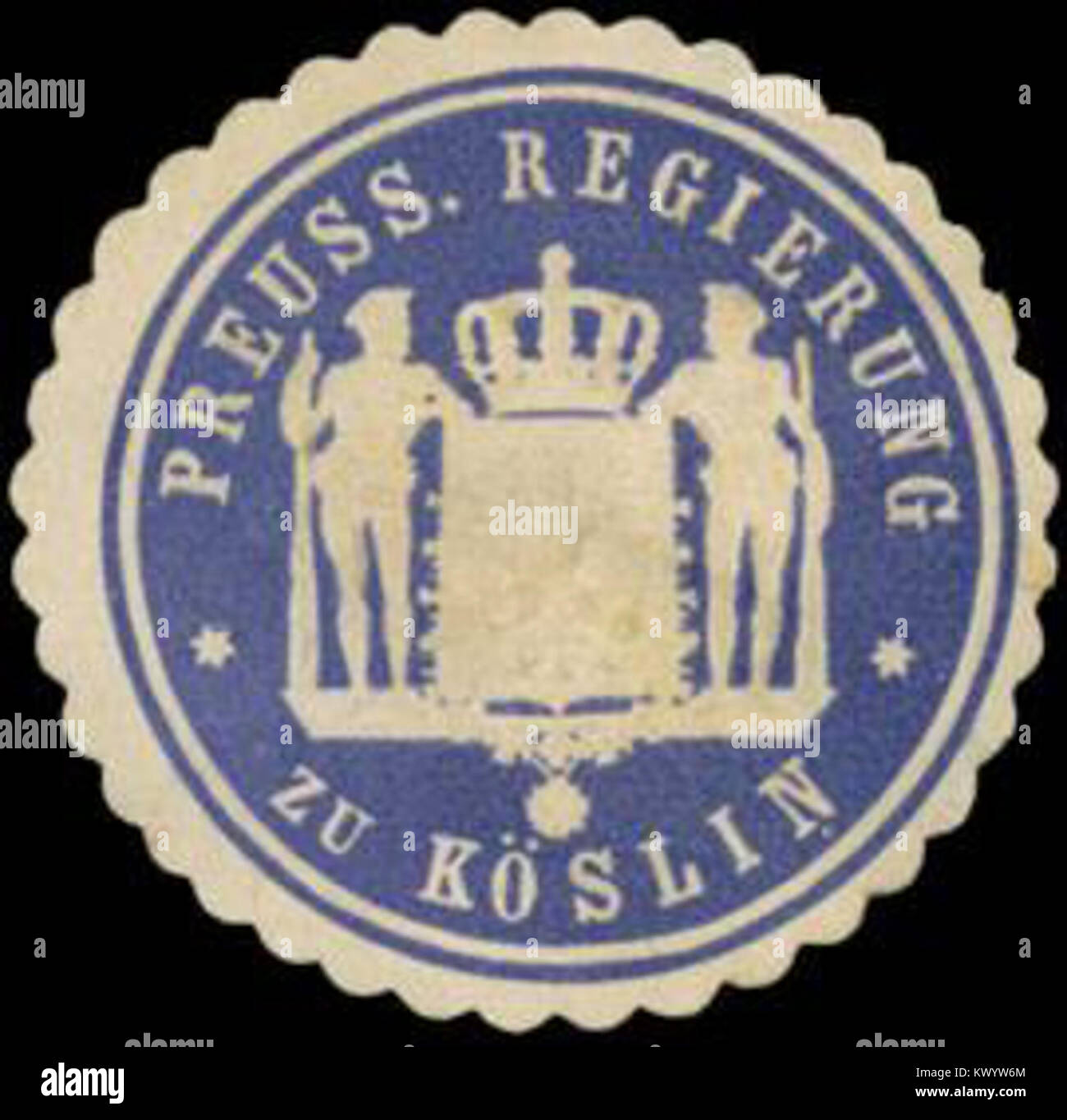 Official seal mark of the Prussian Government in Köslin, Germany, used ...