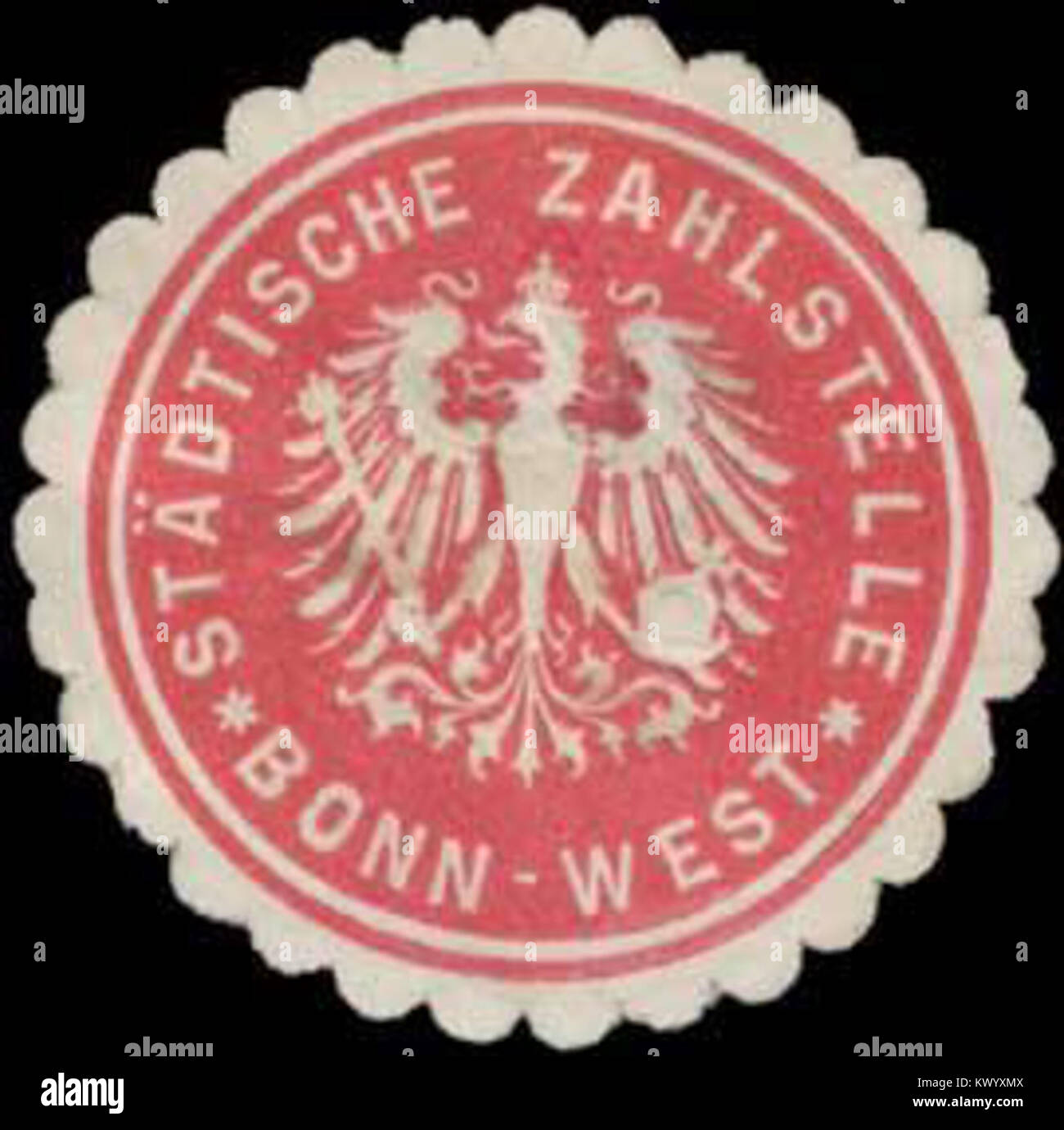 "Seal of the City Treasury of Bonn-West, Germany, representing official ...