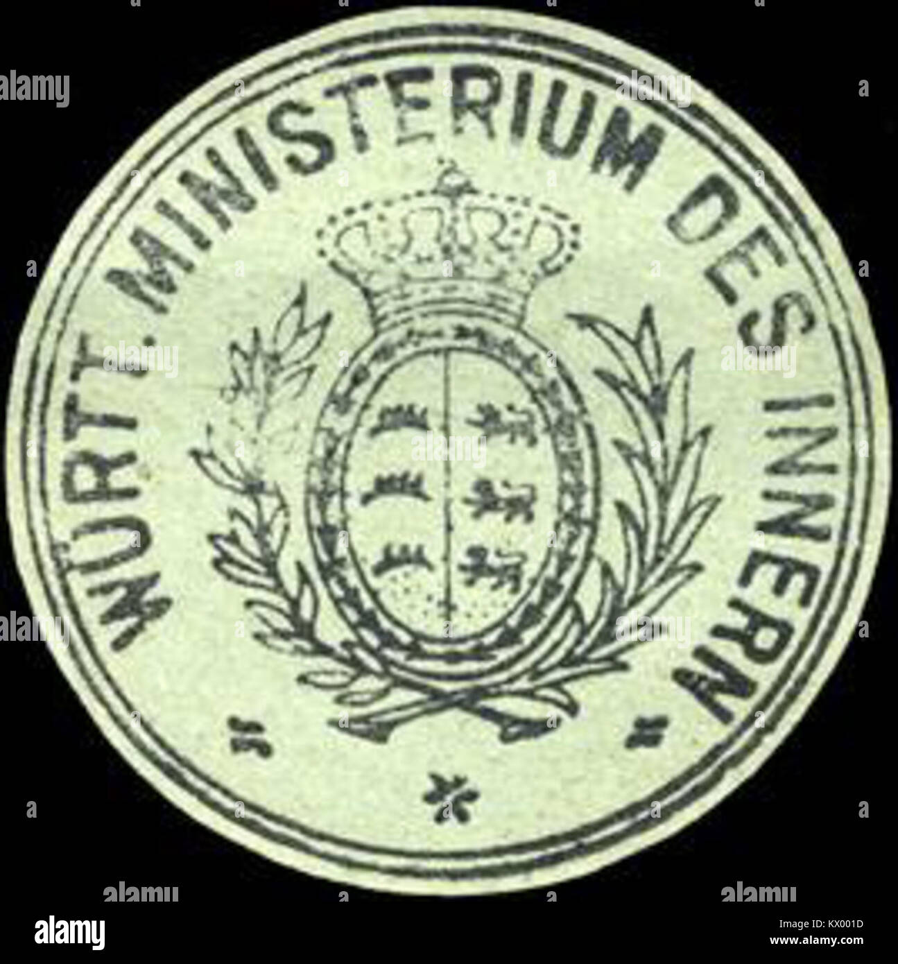 A historical paper seal from the Württemberg Ministry of the Interior ...