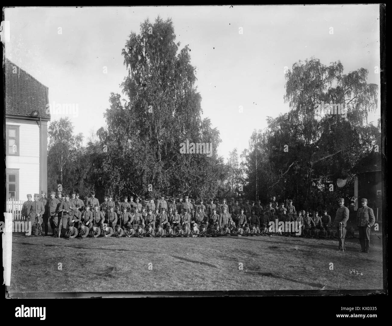 A military shooting event captured in a historical photograph ...