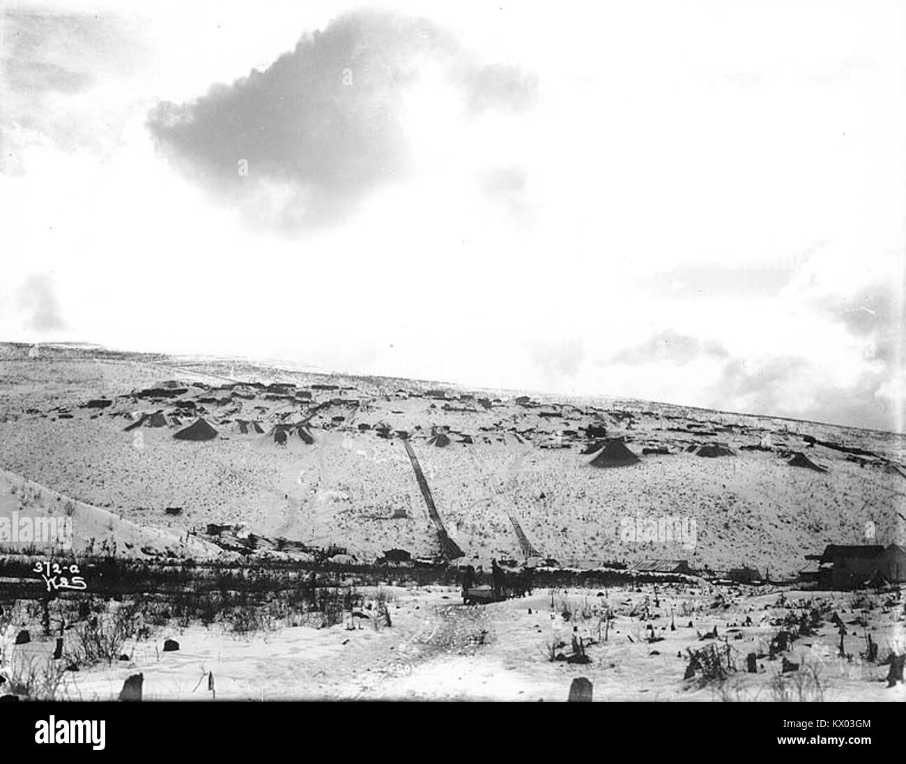 This image from the Yukon Territory, around 1898, shows mining claims ...
