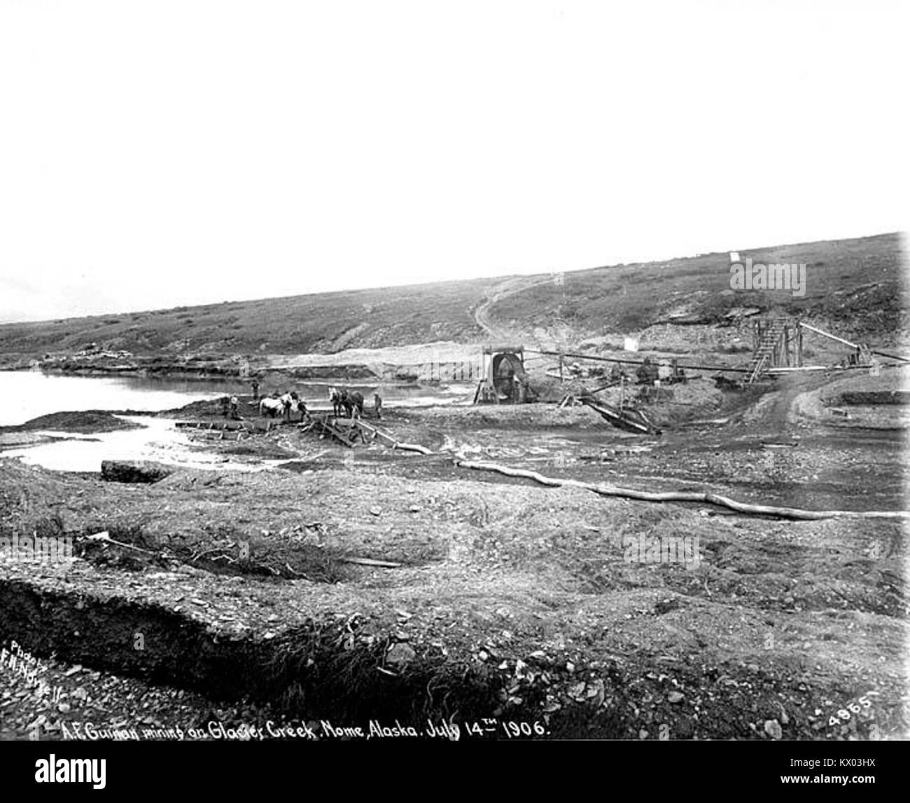 The image shows a mining operation at Glacier Creek in Nome, Alaska ...