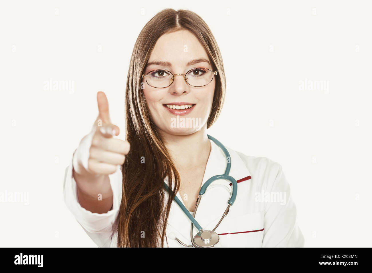 Happy smiling woman medical doctor with stethoscope wearing white coat ...