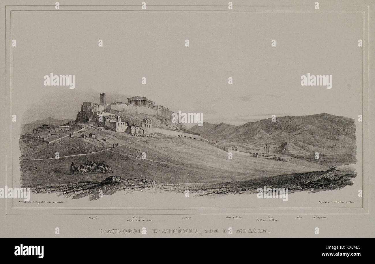 A 1834 depiction of the Acropolis of Athens from the perspective of the ...