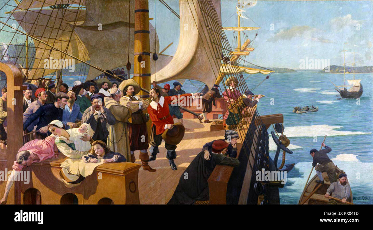 This image portrays the arrival of Samuel de Champlain in Quebec ...